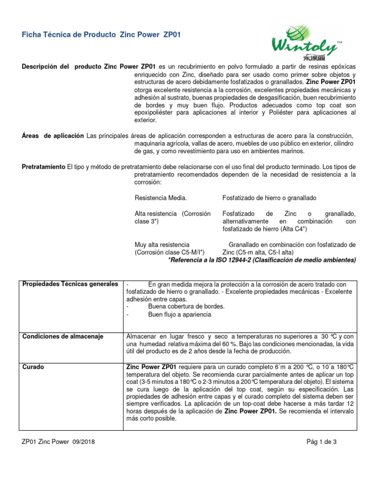 Ficha Tecnica ZP01 Zinc Power | PDF | Revestimiento | Acero
