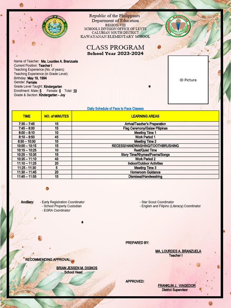 Sy 23-24 Class Program | PDF | Teachers | Behavior Modification