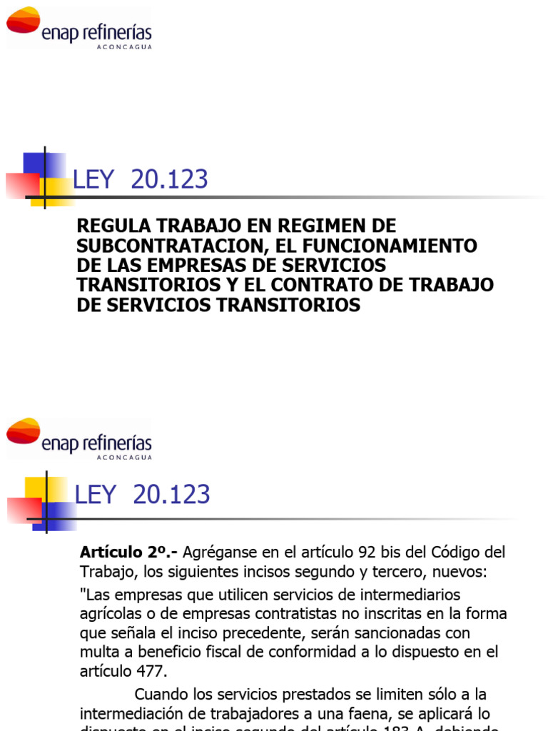 Ley 20123 | PDF | Outsourcing | Derecho laboral