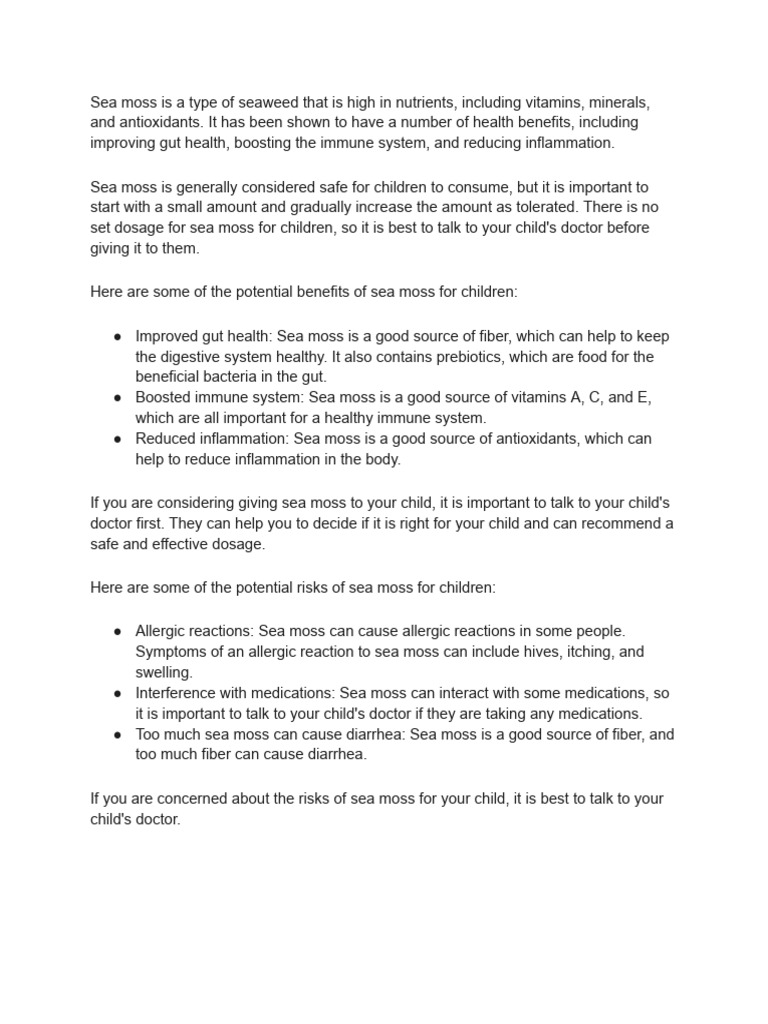 Sea Moss For Children PDF | PDF