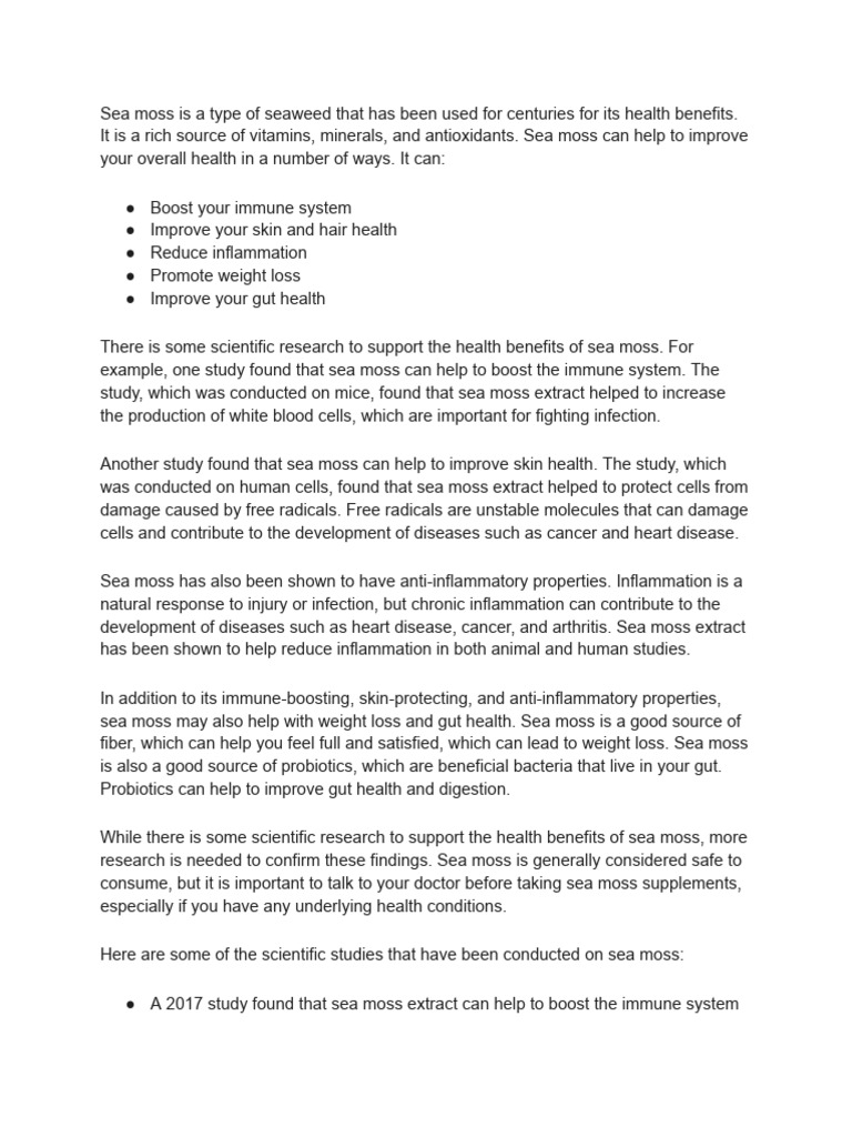 Scientific Research About Sea Moss PDF | PDF | Inflammation | Probiotic