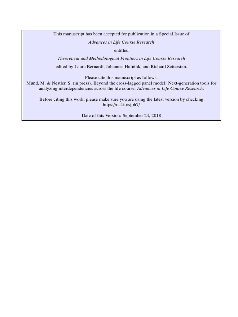 Beyond The Cross-Lagged Panel Model | PDF | Multilevel Model ...