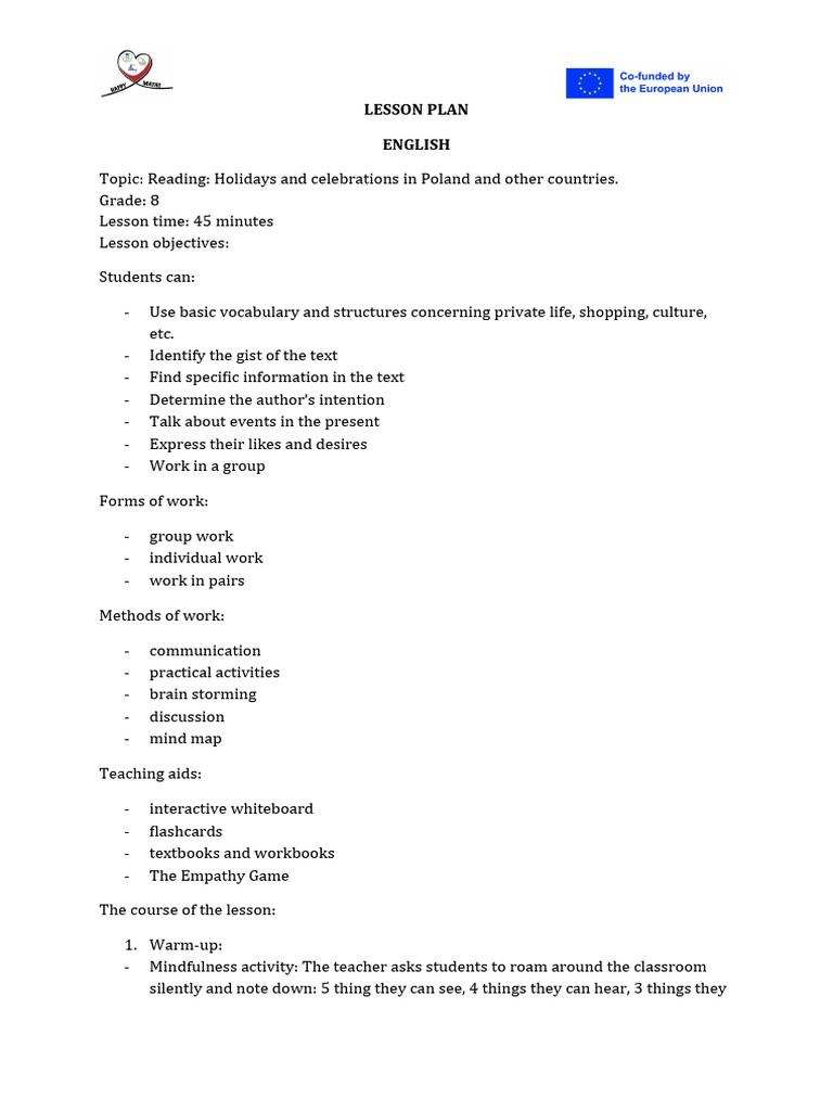 LESSON PLAN Grade 8 Mindfullness Empathy Game | PDF | Lesson Plan | Brainstorming