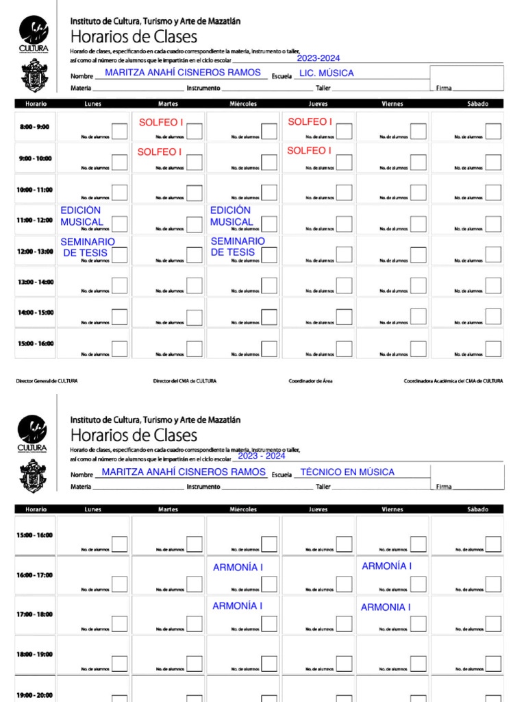Cma 2023-2024 Horarios Maritza Cisneros | PDF
