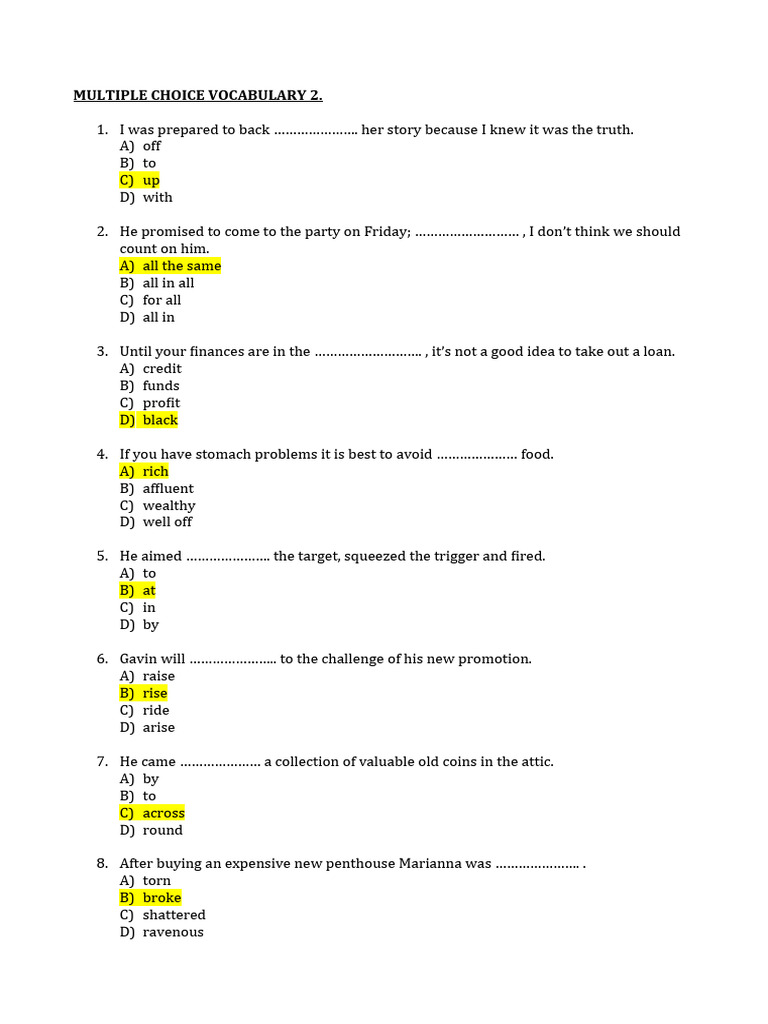 Multiple Choice Vocabulary | PDF