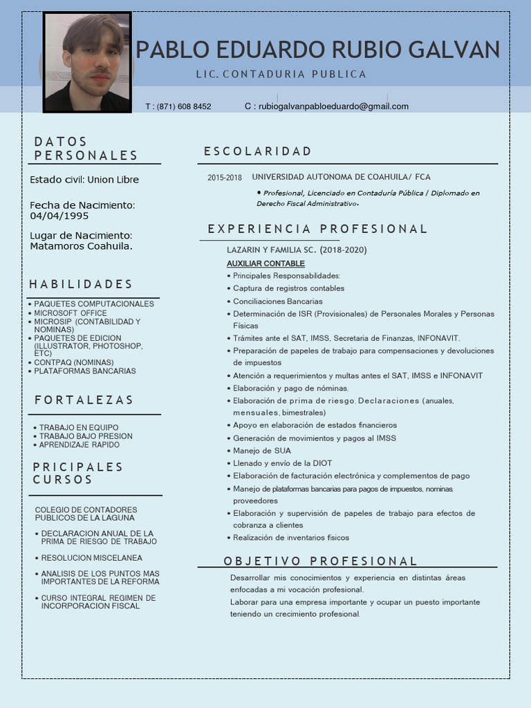Curriculum Pablo Eduardo Rubio Galvan | PDF | Contabilidad | Contador