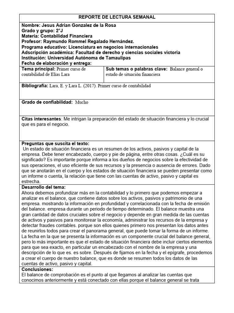 Formato de Reporte de Lectura (4) Elias Lara | Descargar gratis PDF ...