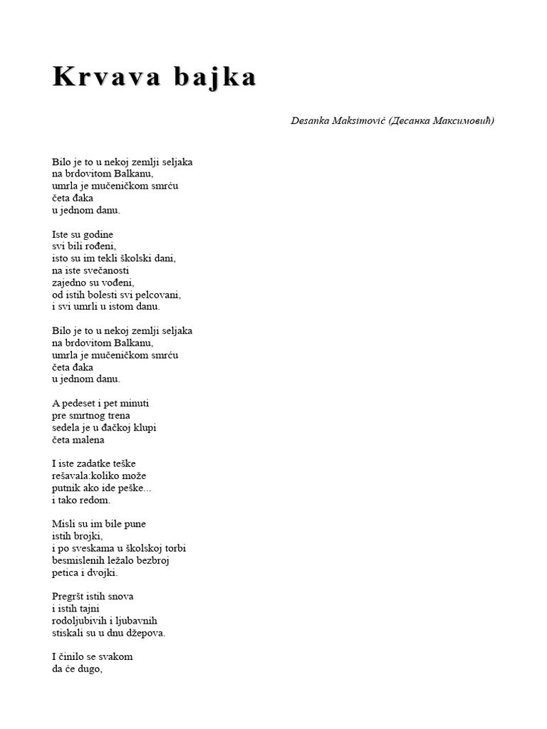 Desanka Maksimovic - Krvava Bajka (Latinica) | PDF