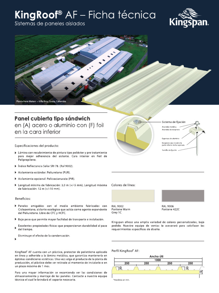Kingspan Roof Panels kingroofAF Datasheet COL ES | PDF