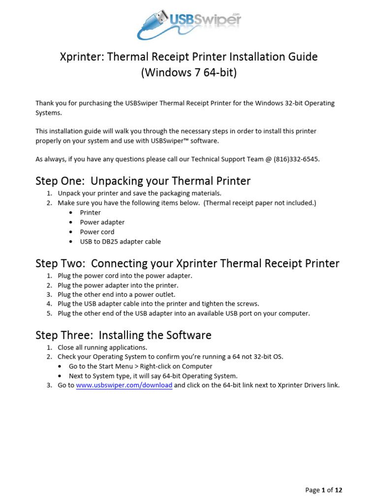 Printer Install Guide For Xprinter (Win 7 64) | PDF | Printer (Computing) | Computing