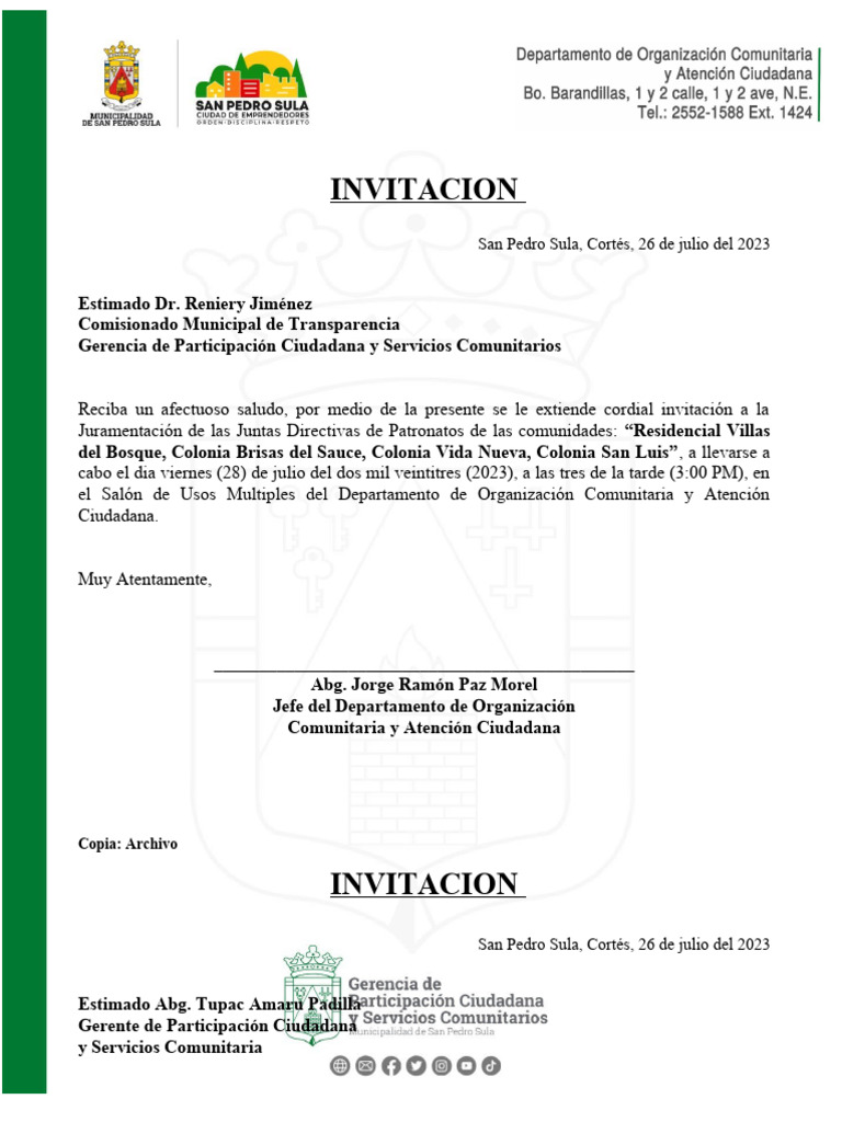 Invitacion A Juramentacion | PDF | Política | Hogar, jardinería y bricolaje