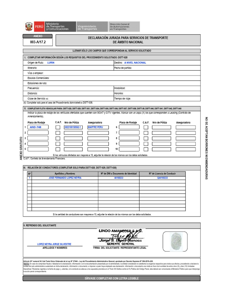 DECLARACION JURADA MTC - FORM 003 | PDF | Póliza de seguros | Seguro de vehículo