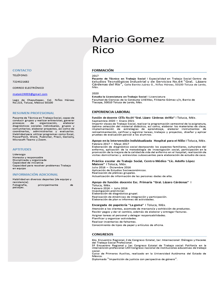 CV Mario Gomez Rico | PDF | Trabajo Social
