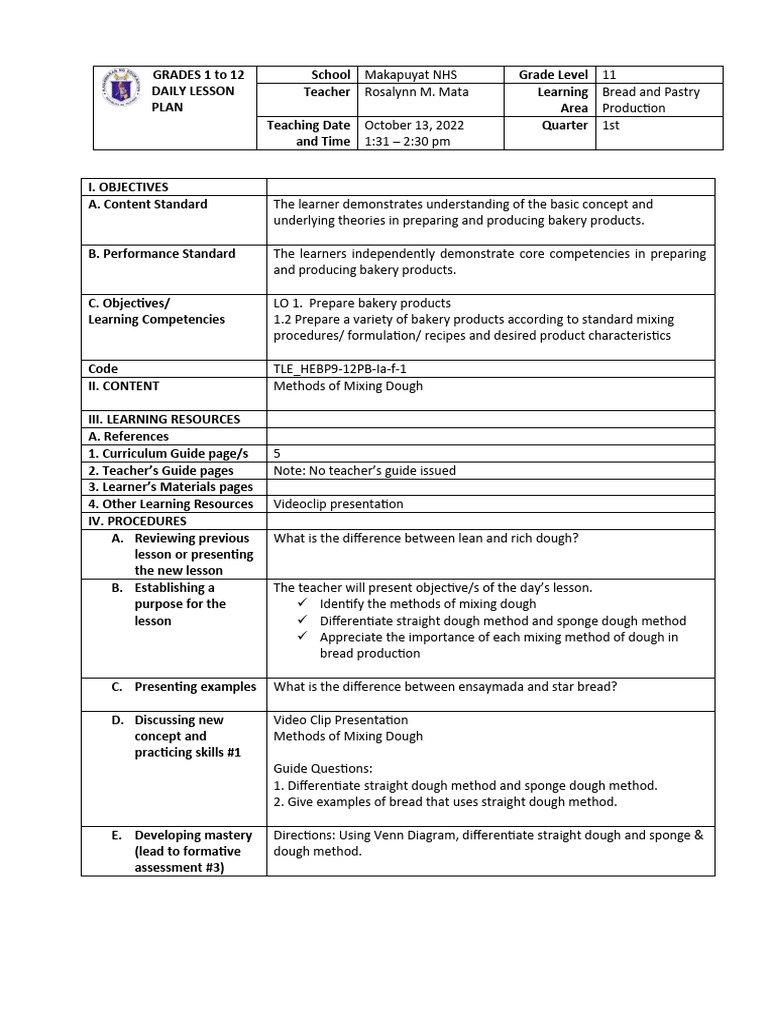 Mixing Methods for Bakery Products | PDF | Learning | Curriculum