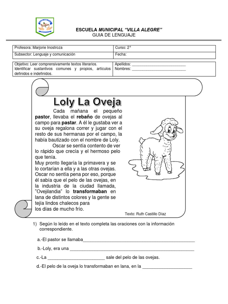 guia-comprension-lectora-lenguaje-2° | PDF | Oveja | Sustantivo