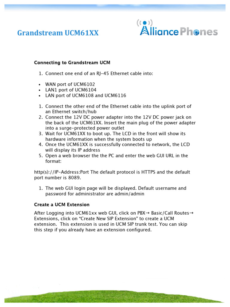 Grandstream UCM - Alliance Phones Setup Guide | PDF | Session Initiation Protocol | Voice Over Ip