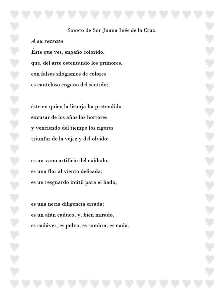 Soneto de Sor Juana Inés de La Cruz | PDF Soneto de Sor Juana Inés de La Cruz | PDF
