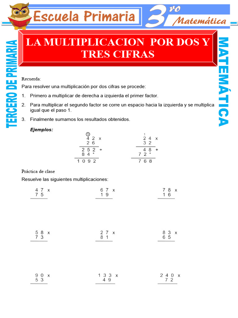 La Multiplicacion de Dos y Tres Cifras para Tercero de Primaria | PDF