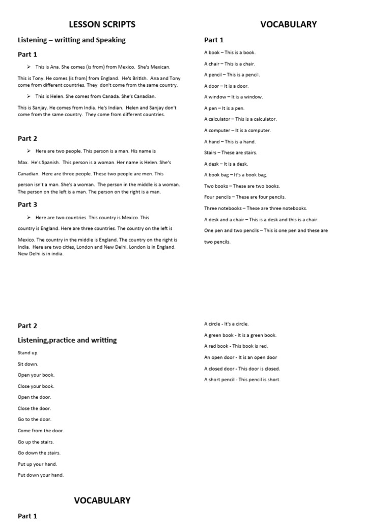 Lesson Scripts | PDF