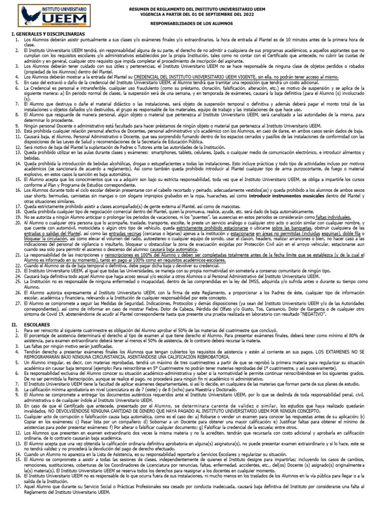 Resumen de Reglamento Ueem | PDF | Maestros | Universidad