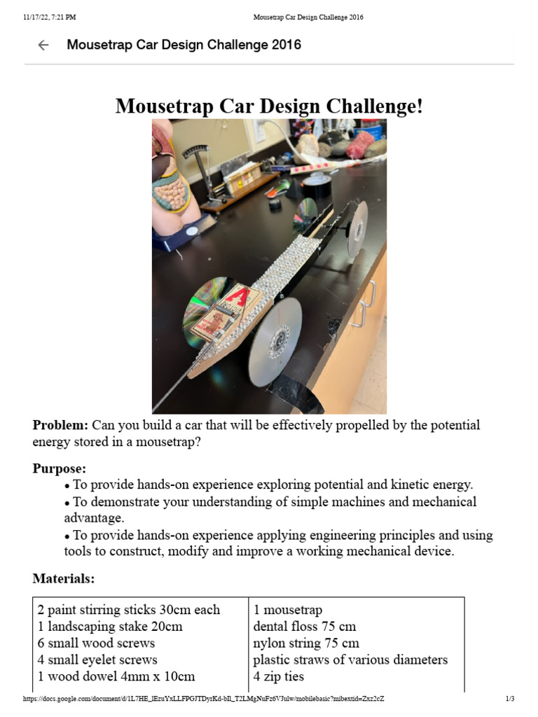 Mousetrap Car Design Challenge Guide | PDF | Mechanical Engineering ...