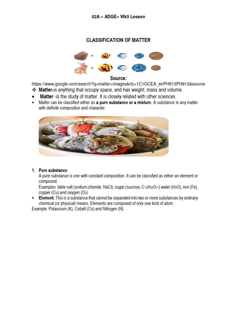Week5-Classification of Matter | PDF | Mixture | Chemical Substances