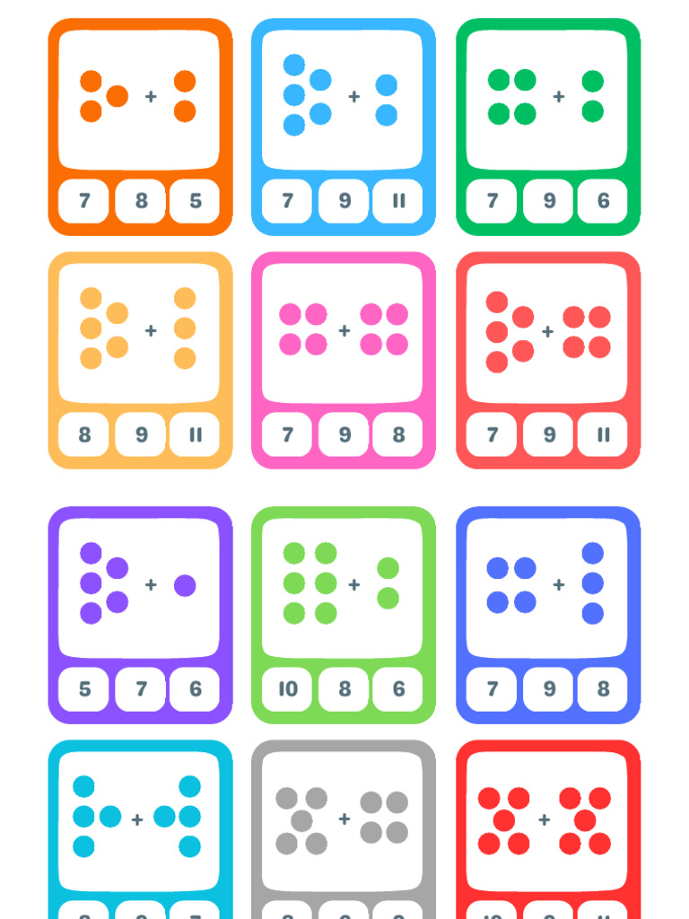 Colorful Simple Addition Object Flashcards | PDF