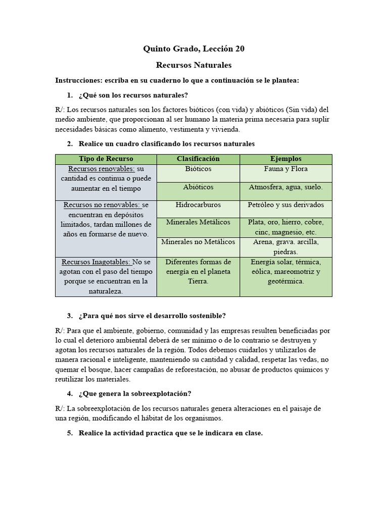 Quinto Grado. Leccion 20 | PDF