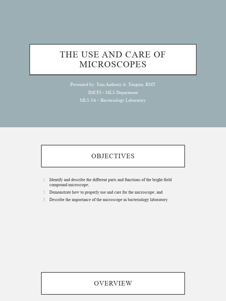 The Use and Care of Microscopes | PDF | Microscope | Angular Resolution