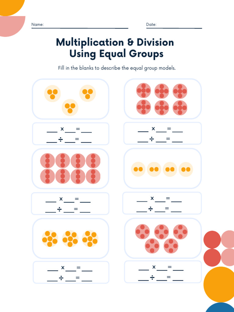 Multiplication & Division Equal Groups Printable Worksheet | PDF