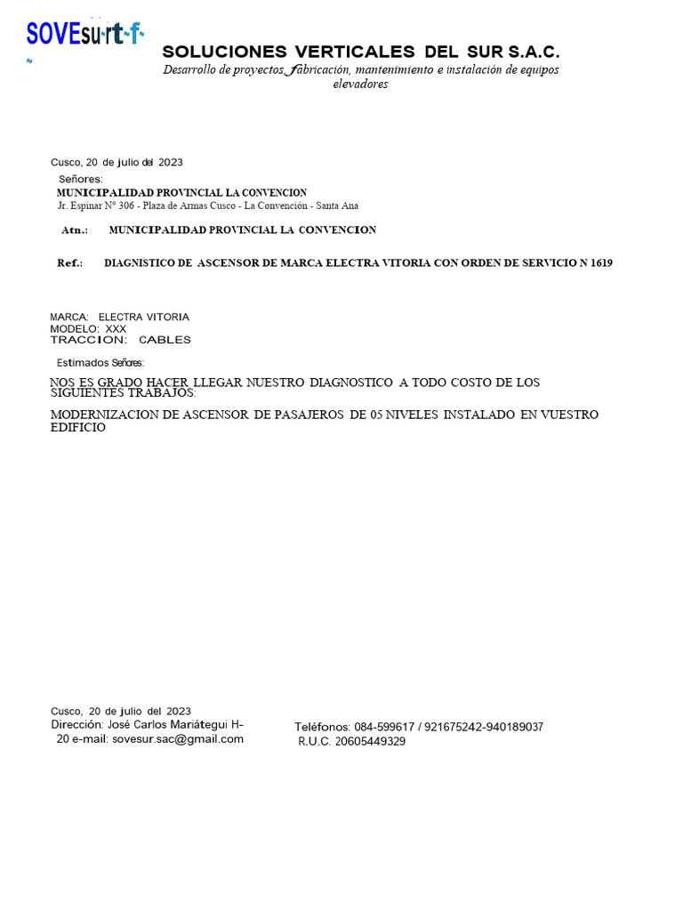 Informe La Convencion 2023 Ascensor | PDF | Ascensor | Transporte