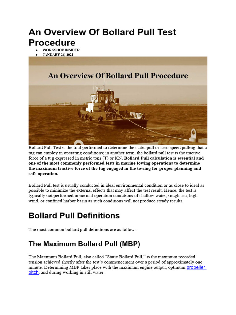 An Overview of Bollard Pull Test Procedure | PDF | Tugboat | Horsepower