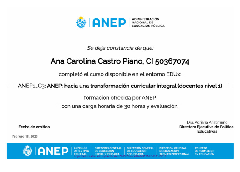 Certificación ANEP Transformación Curricular | PDF | Salud y bienestar