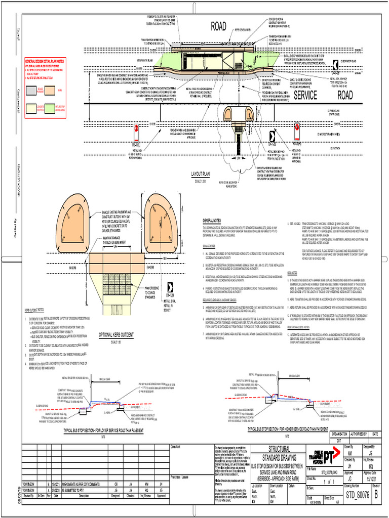 STD - S0076-On Road Bus Stop Between Road and Service Lane - Access Approach Side - RevB | PDF ...