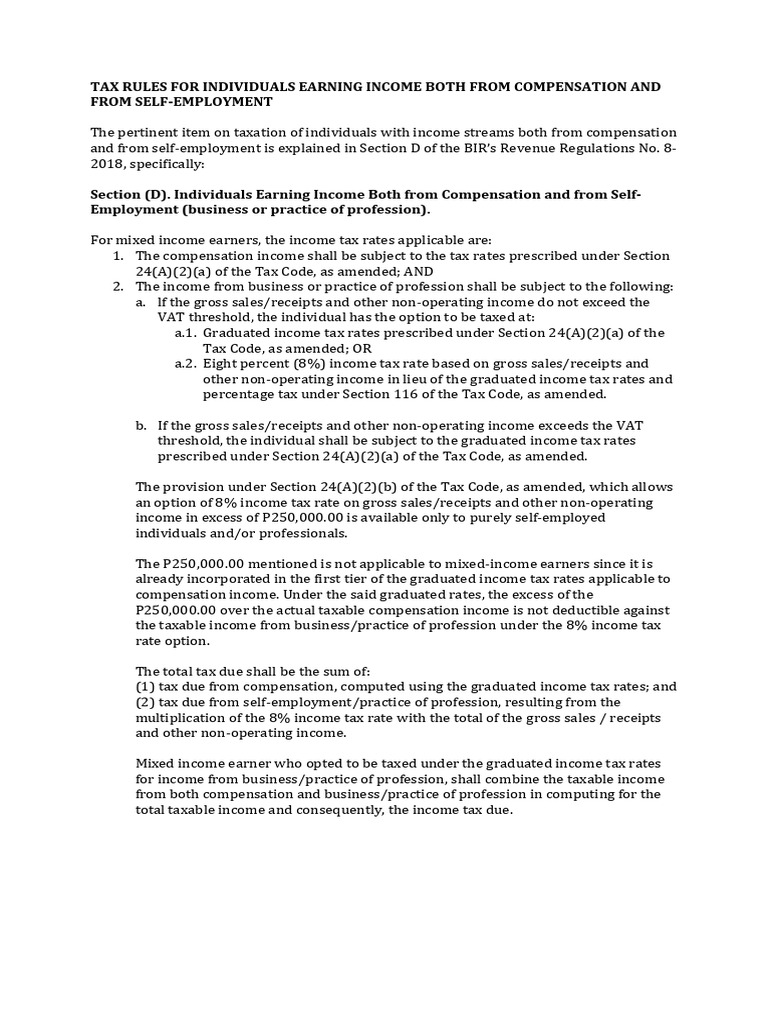 Tax Rules for Mixed Income Earners | PDF | Taxes | Income Tax