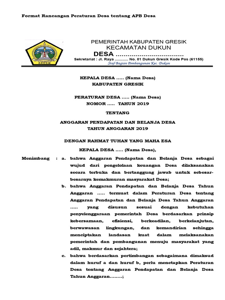 Rancangan Perdes RAPBDesa 2019-1 | PDF