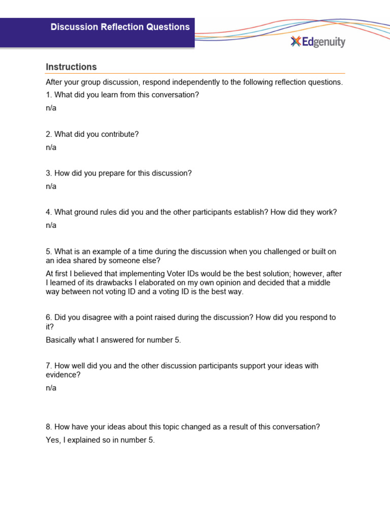 Reflection Questions | PDF