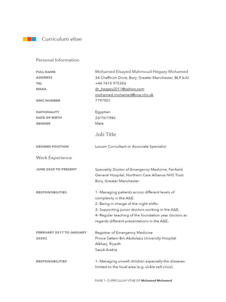 Mohamed CV | PDF | Medicine | Emergency Department