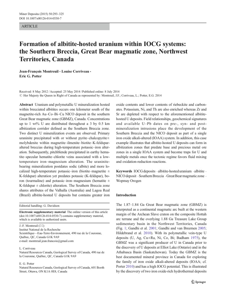 Formation of Albitite-Hosted Uranium Within IOCG Systems: The Southern ...