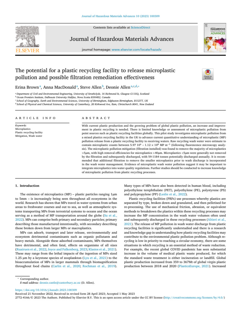 The Potential For A Plastic Recycling Facility To Release Microplastic | PDF | Recycling | Plastic