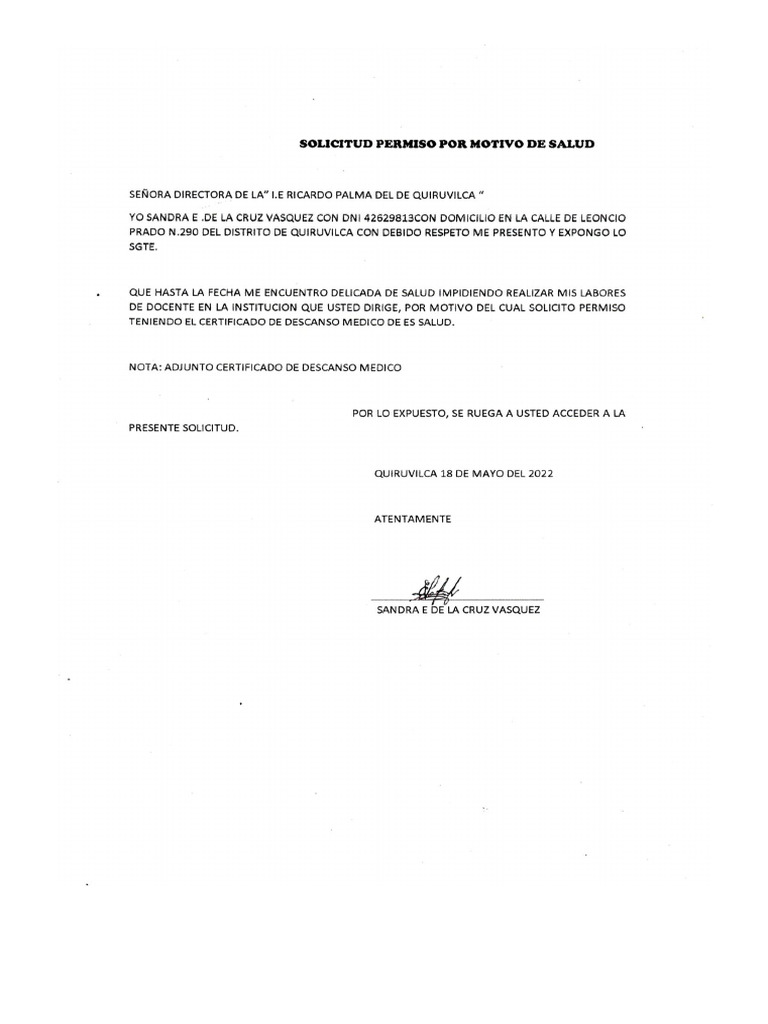Solicitud de Permiso Por Salud | PDF