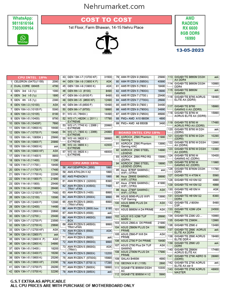 Cost to Cost Price List May 2023 | PDF | Electronics | Computer Hardware
