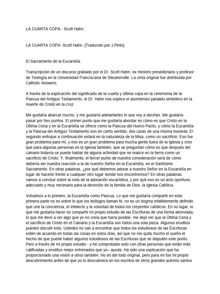 LA CUARTA COPA - Scott Hahn | PDF | eucaristía | Cordero de Dios