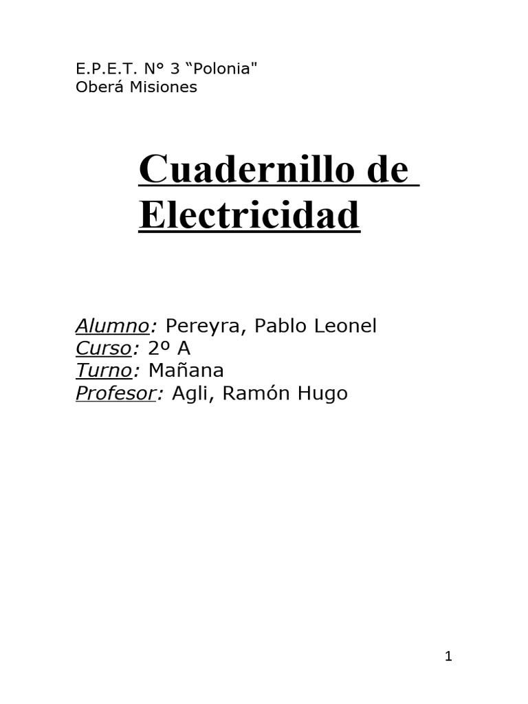 Cuadernillo de Electricidad | PDF | Corriente eléctrica | voltaje