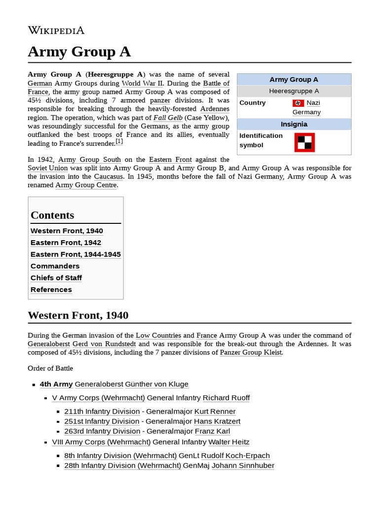 Army Group A | PDF | Military Of Germany | Military