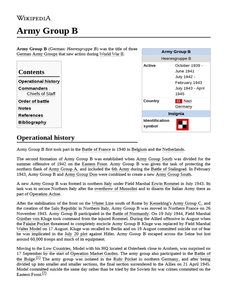 Army Group B | PDF | Military Of Germany | Politics Of World War II