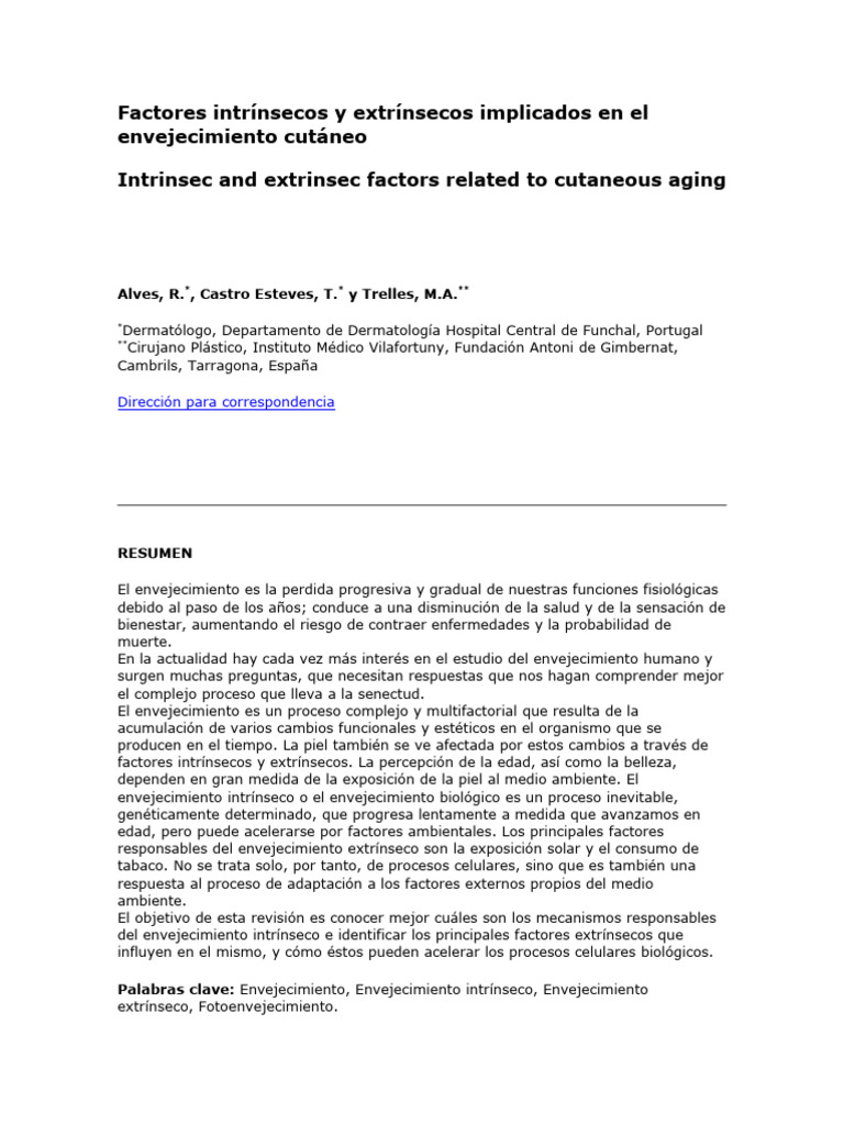 Factores Intrínsecos y Extrínsecos Implicados en El Envejecimiento Cutáneo | PDF | Melanoma ...