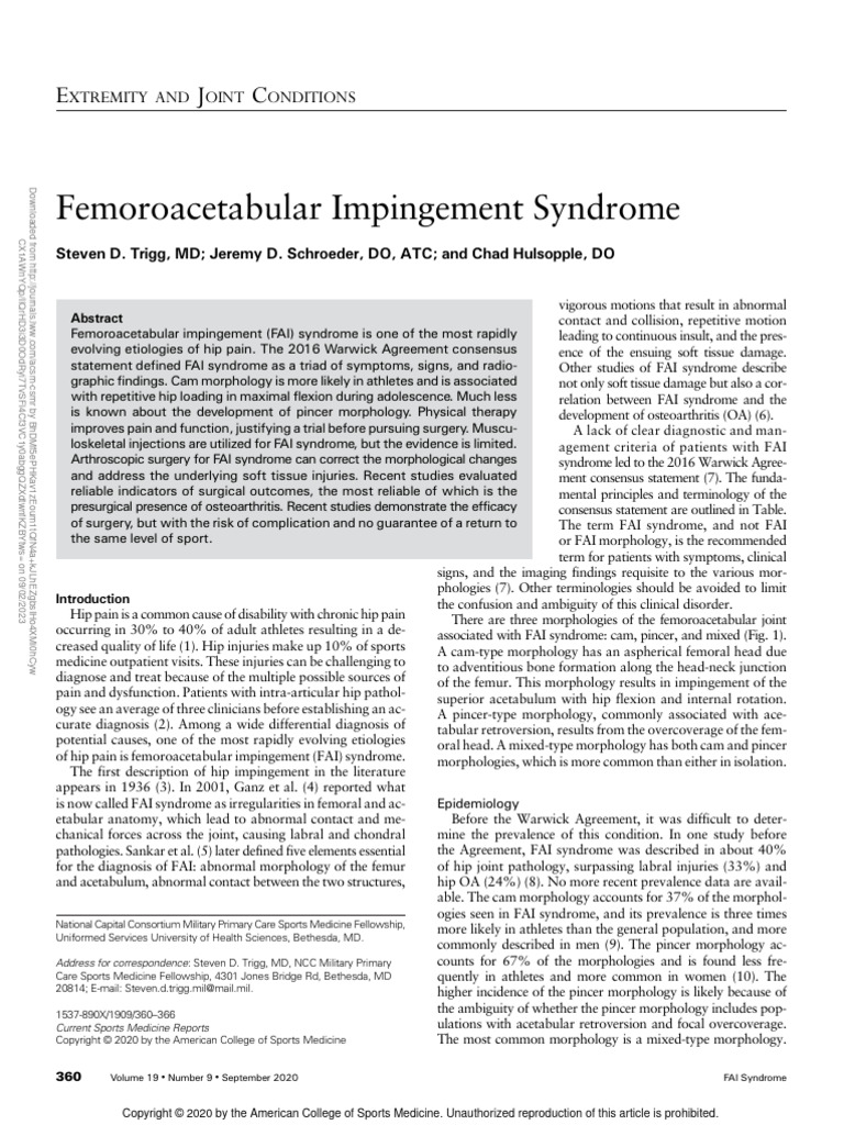 Femoroacetabular Impingement Syndrome.8 | PDF | Hip | Clinical Medicine