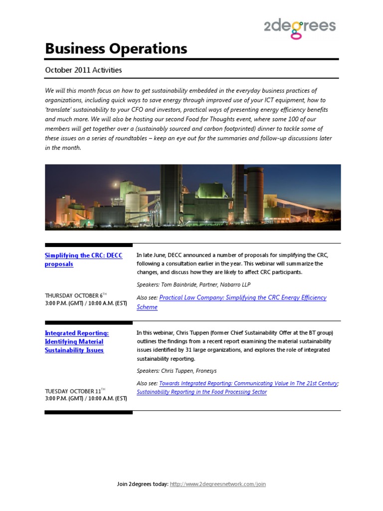 Business Operations Calendar - October 2011 | PDF | Efficient Energy ...