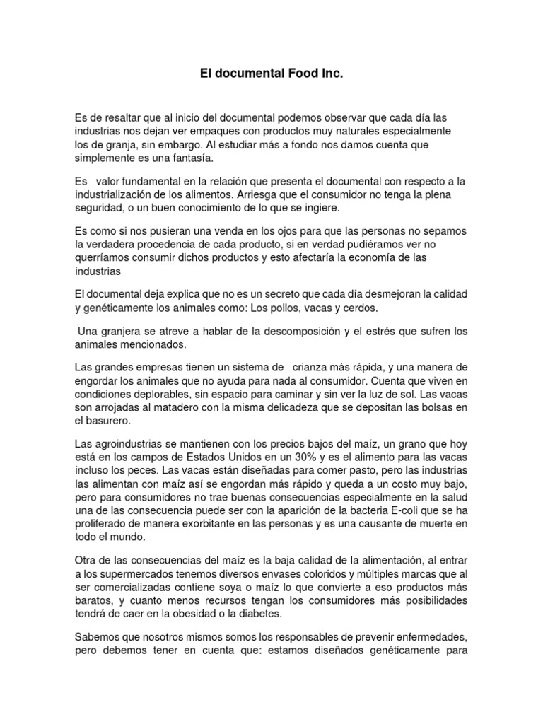 Informe Sobre El Documental Food | PDF | Alimentos | Azúcar